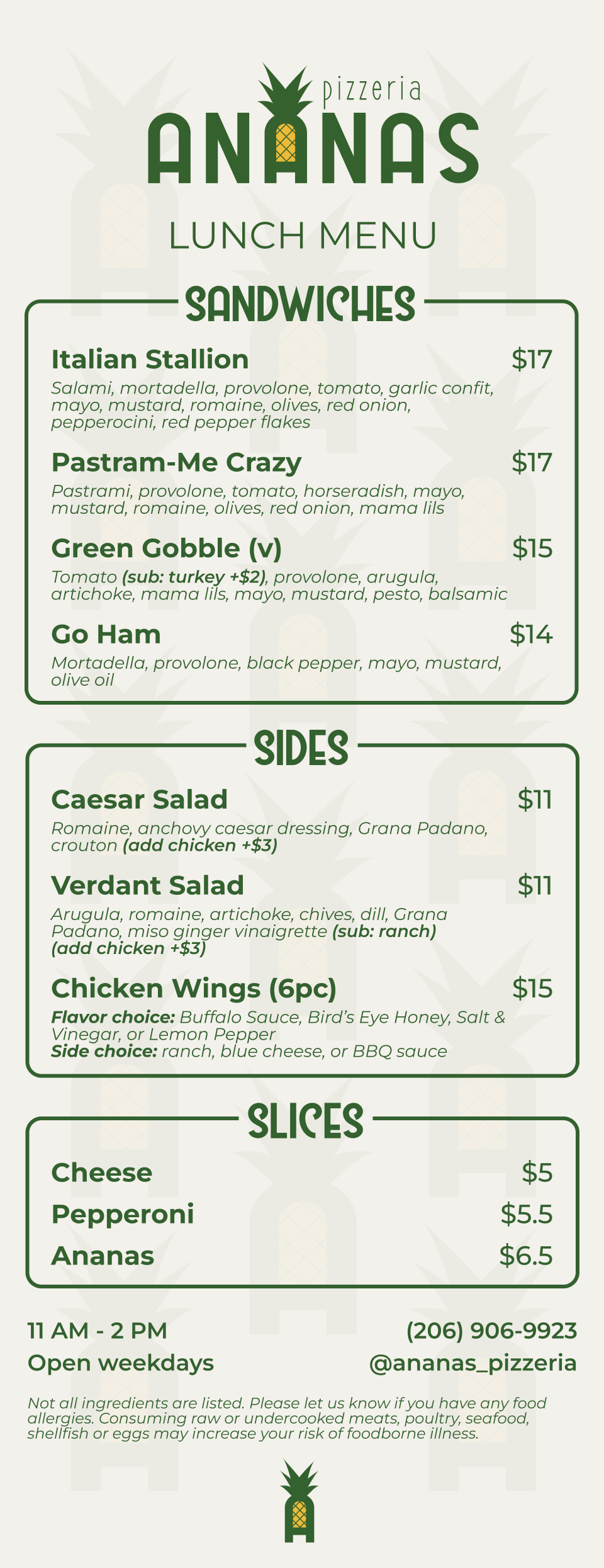 Food Menu | Ananas Pizzeria