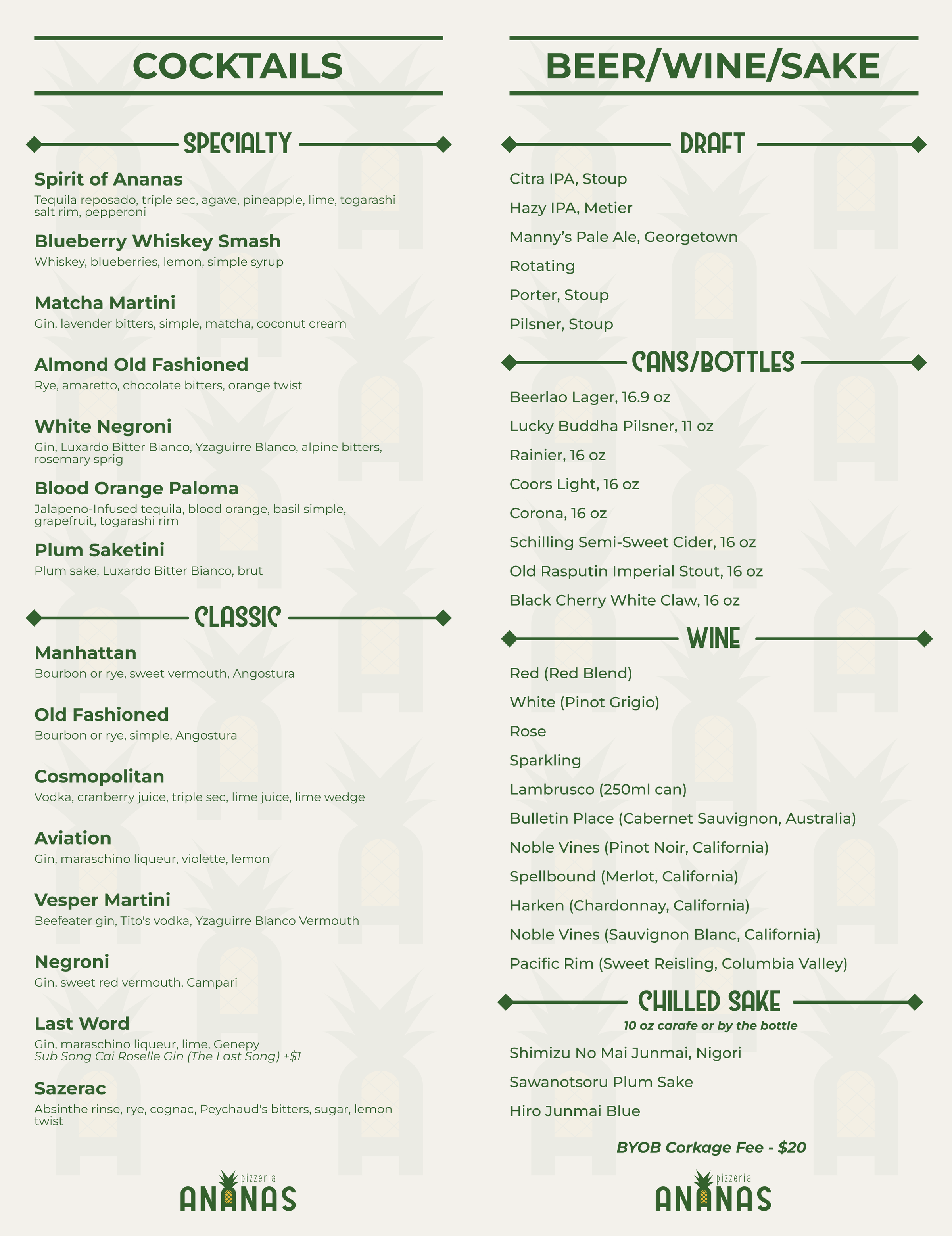 Food Menu | Ananas Pizzeria