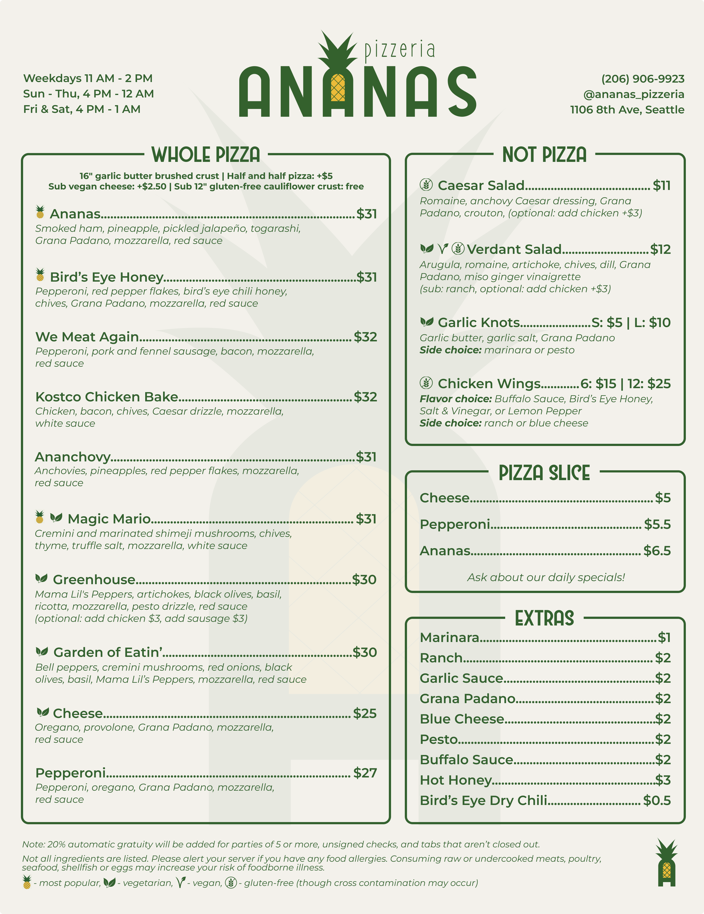 Food Menu | Ananas Pizzeria